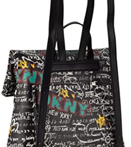 DKNY Women's Multipurpose Fashion Backpack, Black Iconic Graffiti Tilly, One Size