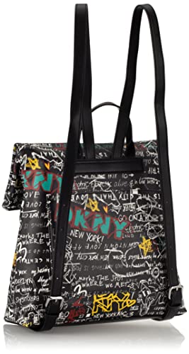 DKNY Women's Multipurpose Fashion Backpack, Black Iconic Graffiti Tilly, One Size