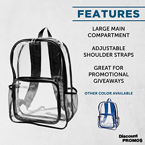 DISCOUNT PROMOS Heavy Duty Clear Plastic Backpacks Set of 6, Bulk Pack - PVC, Water Resistant, Great for School, Travel - Clear/Black