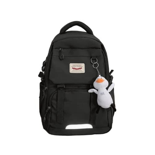 Kawaii Japanese Korean harajuku cute aesthetic backpack duck decoration teenage school gift for birthday Christmas (black)