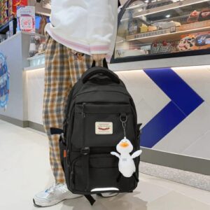 Kawaii Japanese Korean harajuku cute aesthetic backpack duck decoration teenage school gift for birthday Christmas (black)