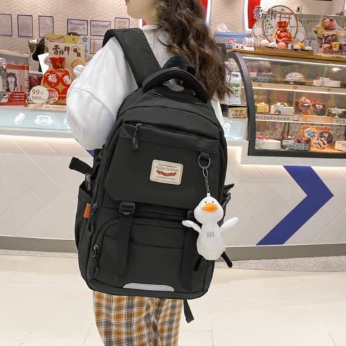 Kawaii Japanese Korean harajuku cute aesthetic backpack duck decoration teenage school gift for birthday Christmas (black)