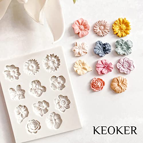 KEOKER Flower Polymer Clay Molds - 1 Pcs Polymer Clay Molds for Jewelry Making, Polymer Clay Molds for Polymer Clay Earrings Decoration (Medium Flower)