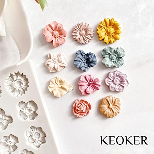 KEOKER Flower Polymer Clay Molds - 1 Pcs Polymer Clay Molds for Jewelry Making, Polymer Clay Molds for Polymer Clay Earrings Decoration (Medium Flower)