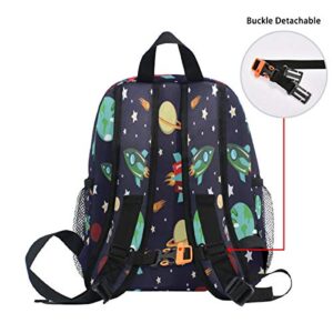 OREZI Outer Space Rocket Planets Star Astronaut Toddler Backpack for Boys Girls,Kid's Backpack Schoolbags for Kindergarten Preschool Toddler Travel Bag Snack Bag With Chest Clip