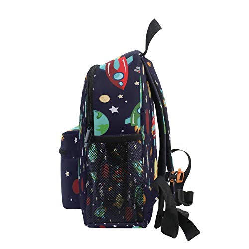 OREZI Outer Space Rocket Planets Star Astronaut Toddler Backpack for Boys Girls,Kid's Backpack Schoolbags for Kindergarten Preschool Toddler Travel Bag Snack Bag With Chest Clip