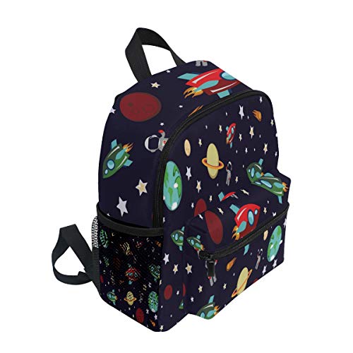 OREZI Outer Space Rocket Planets Star Astronaut Toddler Backpack for Boys Girls,Kid's Backpack Schoolbags for Kindergarten Preschool Toddler Travel Bag Snack Bag With Chest Clip