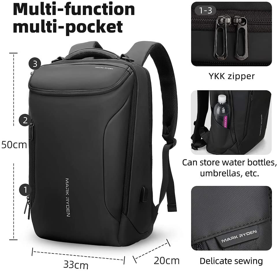 Mark Ryden Laptop Backpack for Men,17.3 Inch Large Capacity Business Backpack,Waterproof Travel Backpack with USB Charging Port (YKK-3 Pocket)