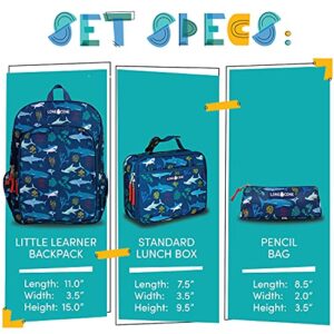 Lone Cone Kids' Backpacks for Boys & Girls, Sizes for Preschool Through Elementary, Shark School, Kit (15" Backpack w/ Lunch Box)