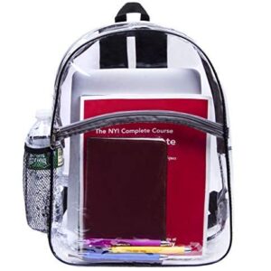 Vinyl Security Clear Bag Stadium Approved Backpack Bookbag with Black Trim Adjustable Straps & Mesh Side