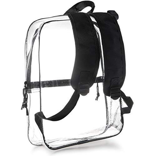 Vinyl Security Clear Bag Stadium Approved Backpack Bookbag with Black Trim Adjustable Straps & Mesh Side