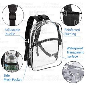 Vinyl Security Clear Bag Stadium Approved Backpack Bookbag with Black Trim Adjustable Straps & Mesh Side