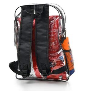 Vinyl Security Clear Bag Stadium Approved Backpack Bookbag with Black Trim Adjustable Straps & Mesh Side