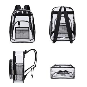 Clear Backpack Men Women Heavy Duty PVC Plastic Transparent School Backpack See Through Bookbags for Teen Girls Boys (Black)