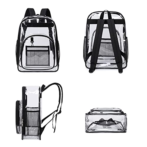 Clear Backpack Men Women Heavy Duty PVC Plastic Transparent School Backpack See Through Bookbags for Teen Girls Boys (Black)