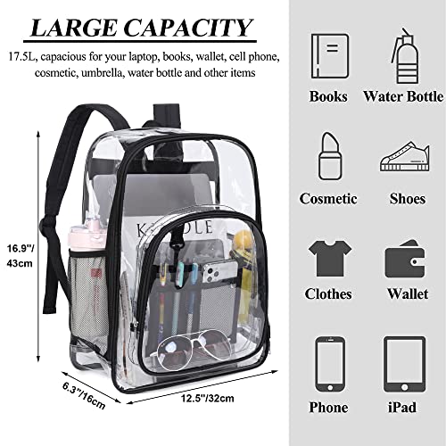 Clear Backpack Men Women Heavy Duty PVC Plastic Transparent School Backpack See Through Bookbags for Teen Girls Boys (Black)