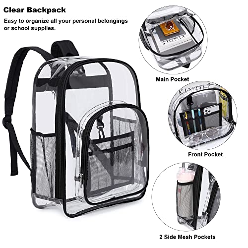 Clear Backpack Men Women Heavy Duty PVC Plastic Transparent School Backpack See Through Bookbags for Teen Girls Boys (Black)