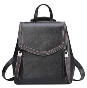 heshe women’s genuine leather backpack casual style flap backpacks daypack for ladies and girls (black)