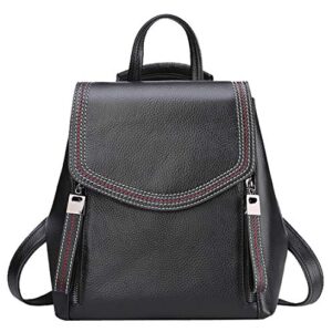 HESHE Women’s Genuine Leather Backpack Casual Style Flap Backpacks Daypack for Ladies and Girls (Black)