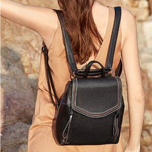 HESHE Women’s Genuine Leather Backpack Casual Style Flap Backpacks Daypack for Ladies and Girls (Black)