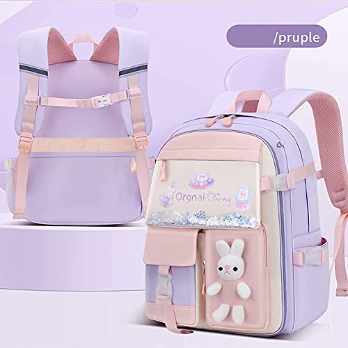 Stylifeo Bunny Backpack for Girls Cute Backpack Kawaii School Bookbag for Kindergarten Preschool Elementary(Purple for girl grades 3-6)