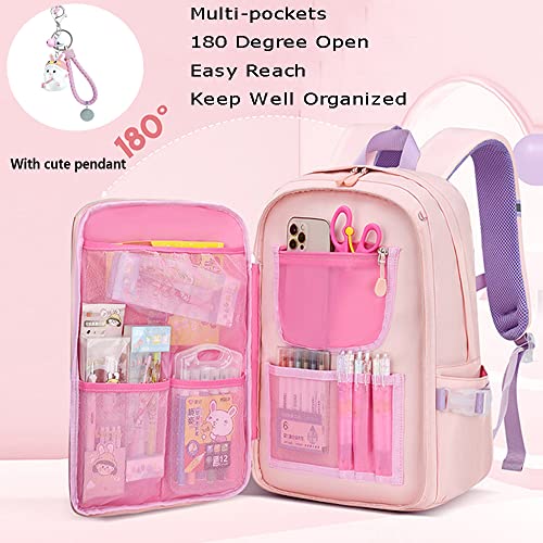 Stylifeo Bunny Backpack for Girls Cute Backpack Kawaii School Bookbag for Kindergarten Preschool Elementary(Purple for girl grades 3-6)