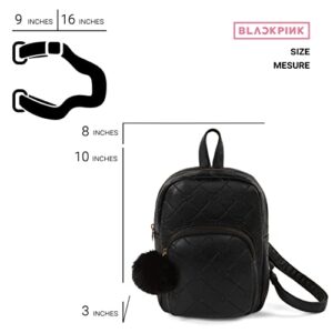 BLACKPINK Fanfare Collection Mini Backpack for Women, Girls, and Teens, Officially Licensed Lightweight Faux, Black