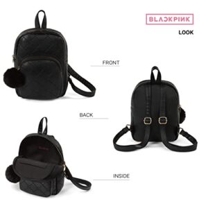 BLACKPINK Fanfare Collection Mini Backpack for Women, Girls, and Teens, Officially Licensed Lightweight Faux, Black