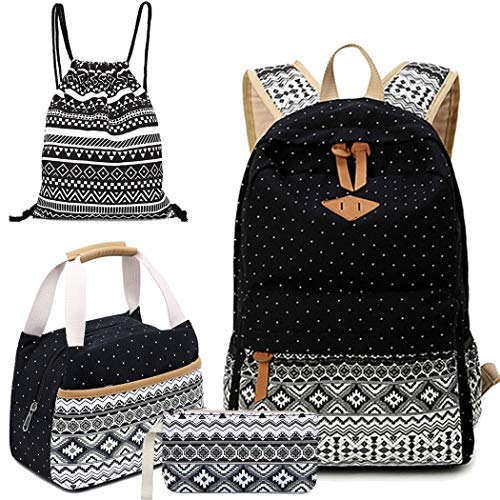 Canvas Dot Backpack Cute Lightweight Teen Girls Backpacks School Shoulder Bags Backpack 4pcs