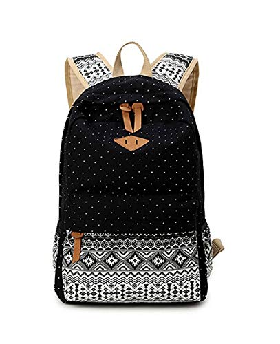 Canvas Dot Backpack Cute Lightweight Teen Girls Backpacks School Shoulder Bags Backpack 4pcs