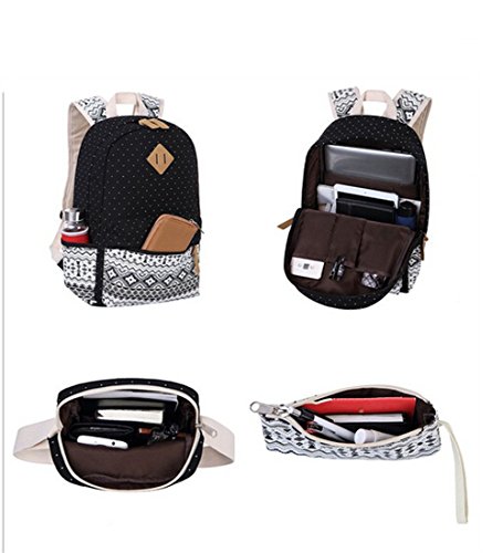 Canvas Dot Backpack Cute Lightweight Teen Girls Backpacks School Shoulder Bags Backpack 4pcs