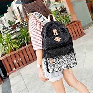 Canvas Dot Backpack Cute Lightweight Teen Girls Backpacks School Shoulder Bags Backpack 4pcs