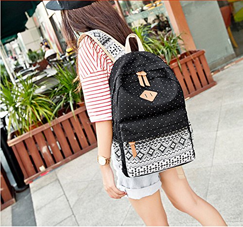 Canvas Dot Backpack Cute Lightweight Teen Girls Backpacks School Shoulder Bags Backpack 4pcs