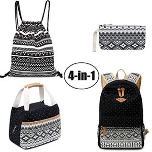 Canvas Dot Backpack Cute Lightweight Teen Girls Backpacks School Shoulder Bags Backpack 4pcs