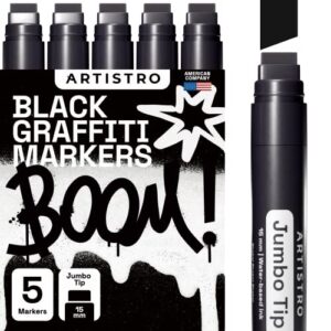 artistro graffiti markers, 5 jumbo black markers, 15mm jumbo felt tip, acrylic paint markers for rock painting, stone, ceramic, glass, wood, canvas