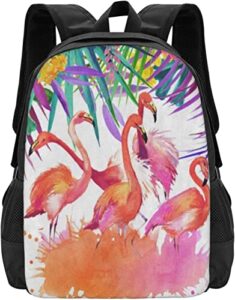 tropical flowers leaves flamingo casual backpack school bag laptop travel backpack for men women