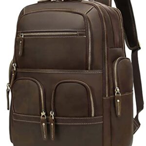 Taertii Vintage Genuine Leather Backpack for Men, 16'' Macbook Travel Hiking School Bag Daypack 30L - Brown