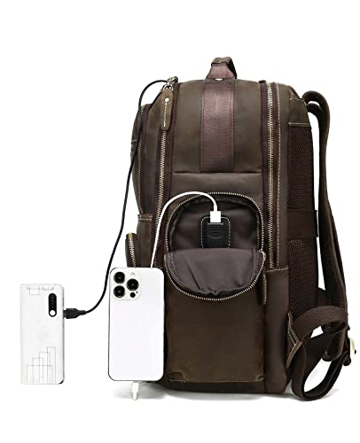 Taertii Vintage Genuine Leather Backpack for Men, 16'' Macbook Travel Hiking School Bag Daypack 30L - Brown