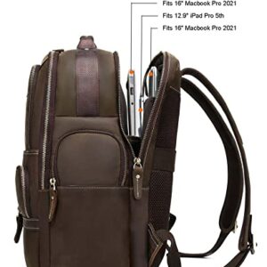 Taertii Vintage Genuine Leather Backpack for Men, 16'' Macbook Travel Hiking School Bag Daypack 30L - Brown