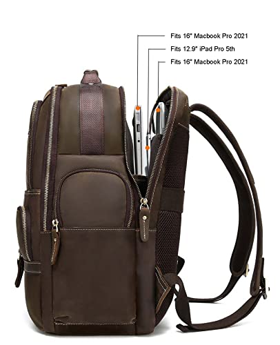 Taertii Vintage Genuine Leather Backpack for Men, 16'' Macbook Travel Hiking School Bag Daypack 30L - Brown