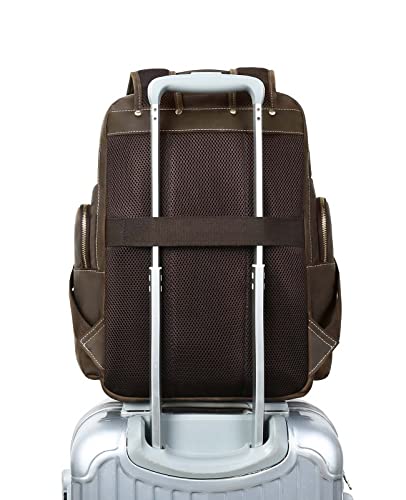 Taertii Vintage Genuine Leather Backpack for Men, 16'' Macbook Travel Hiking School Bag Daypack 30L - Brown