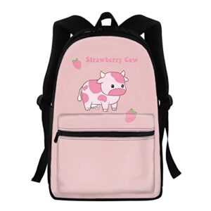 zfrxign strawberry cow backpack for girls teens rucksack large-capacity school bags laptop portable knapsack casual daypack pink purse travel office shoulder bag