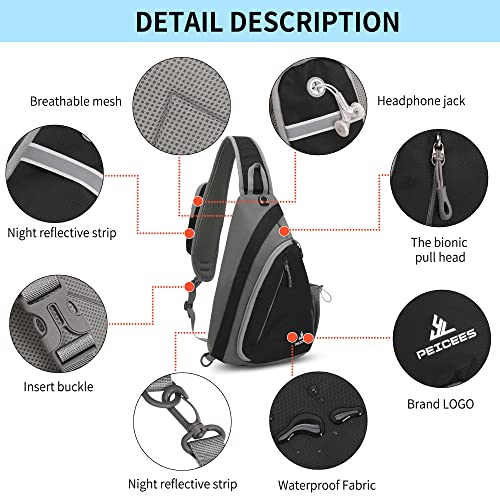 Peicees Sling Bag Backpack for Men Women Water Resistant Crossbody Shoulder Bag Travel Hiking Chest Daypack