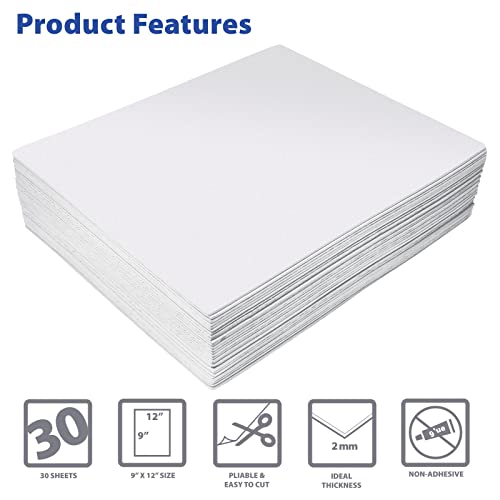 White EVA Foam Sheets, 30 Pack, 2mm Thick, 9 x 12 Inch, by Better Office Products, White Color, for Arts and Crafts, 30 Sheets Bulk Pack