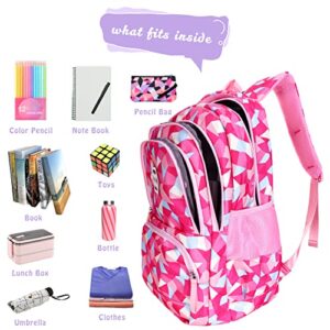 School Backpack Teenagers Students Bookbag Geometric Printed Schoolbag Water Resistant Casual Backpack (Rose Red)