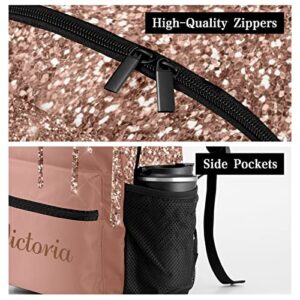 Liveweike Rose Gold Glitter Sparkle Drip Personalized Kids Backpack with Name Teen Girl Boy Primary School Travel Bag