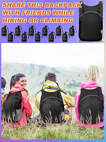 12 Pieces Foldable Hiking Daypacks Water Resistant Lightweight Packable Backpack Black Collapsible Backpack Camping Packable Bag for Women Men Travel Outdoor Running Sports Activities