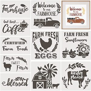 10 pieces farmhouse stencils farm reusable stencils farm theme painting stencils for scrapbooking drawing tracing diy furniture wall floor fabric decors, 2 sizes and 10 patterns