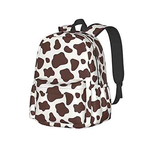 KiuLoam 17 Inch Backpack Brown And White Cow Print Laptop Backpack Shoulder Bag School Bookbag Casual Daypack