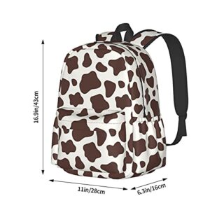 KiuLoam 17 Inch Backpack Brown And White Cow Print Laptop Backpack Shoulder Bag School Bookbag Casual Daypack